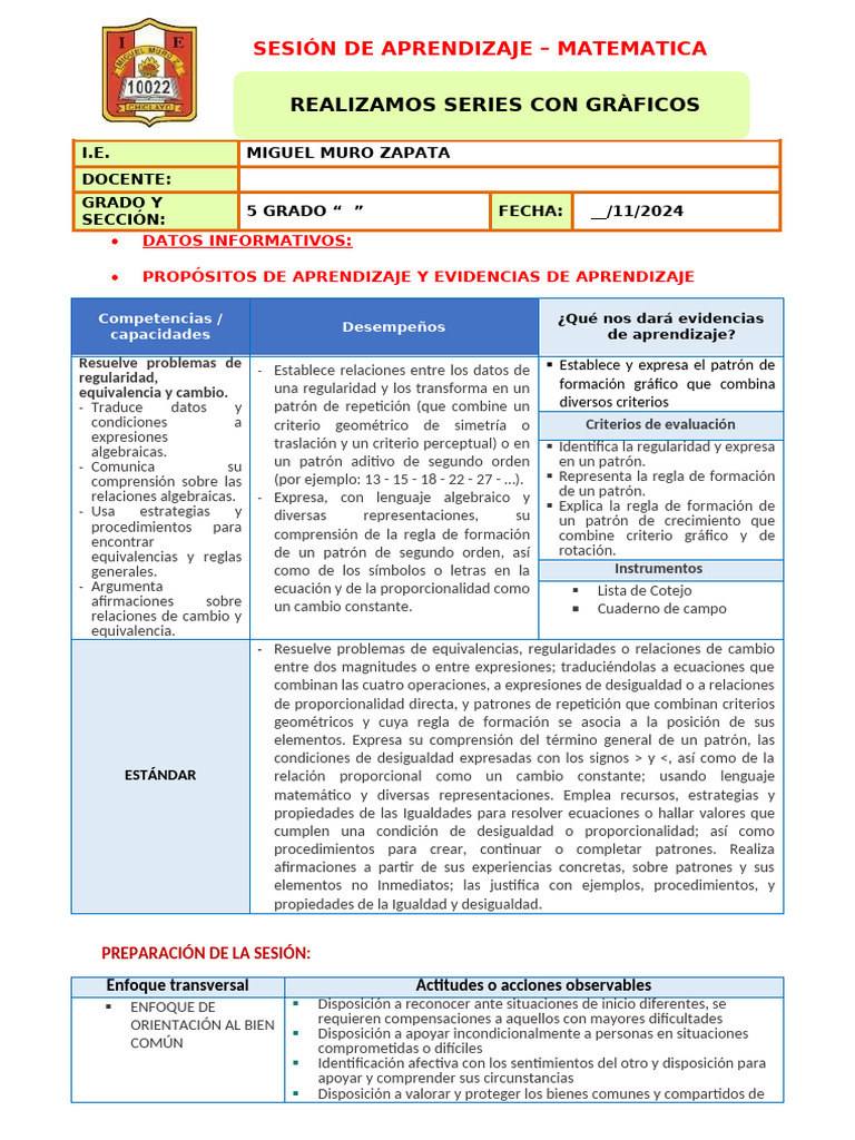 SESION DE MATEMATICA REALIZAMOS SERIES CON GRÀFICOS | PDF | Ecuaciones | Aprendizaje
