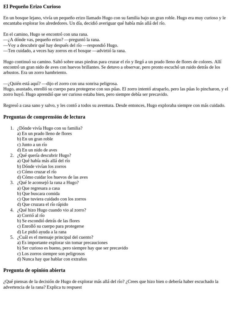 El Pequeño Erizo Curioso Pdf