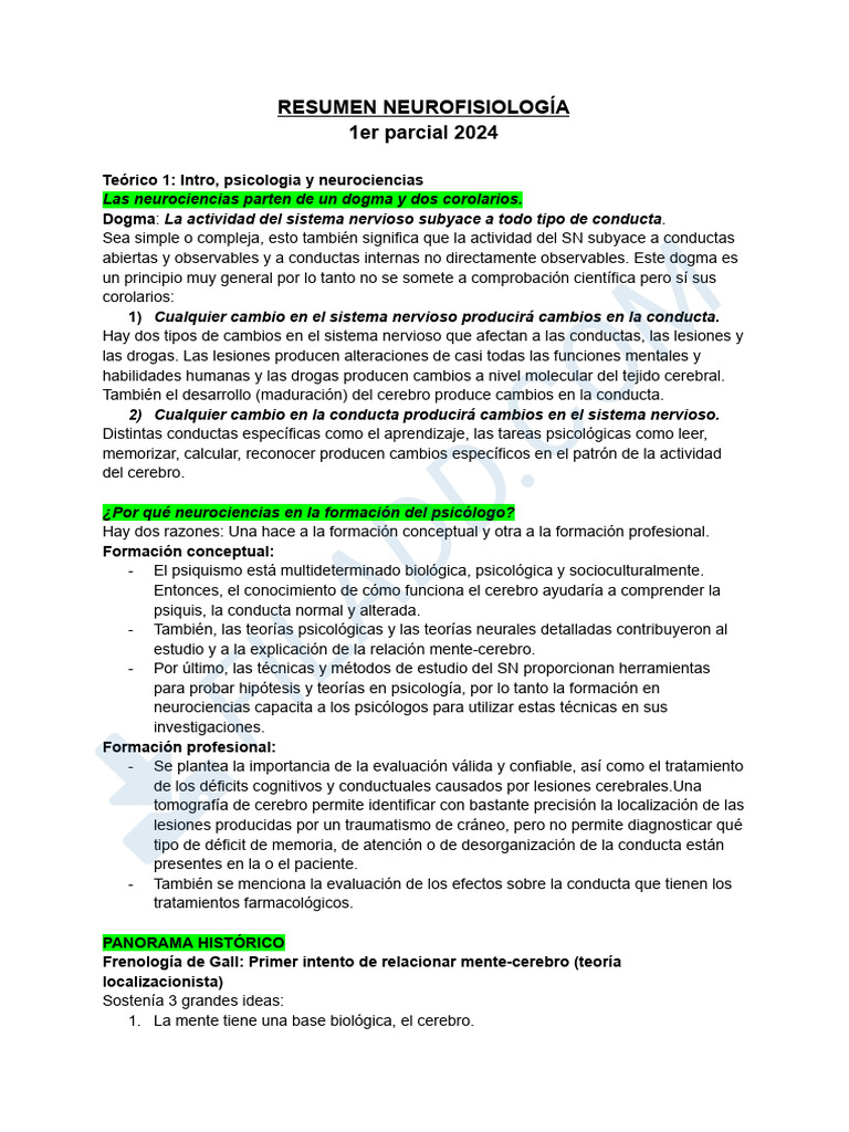 Resumen Neurofisiologia | PDF | Sinapsis | Neurona