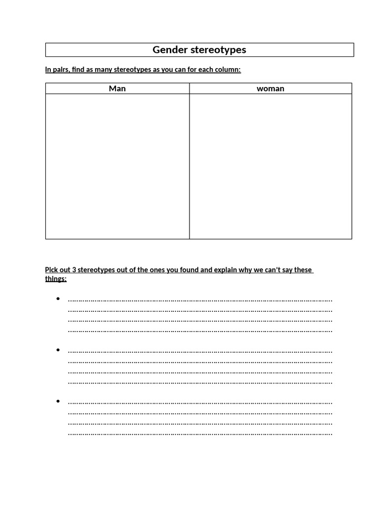 Gender Stereotypes Fiche 1 | PDF