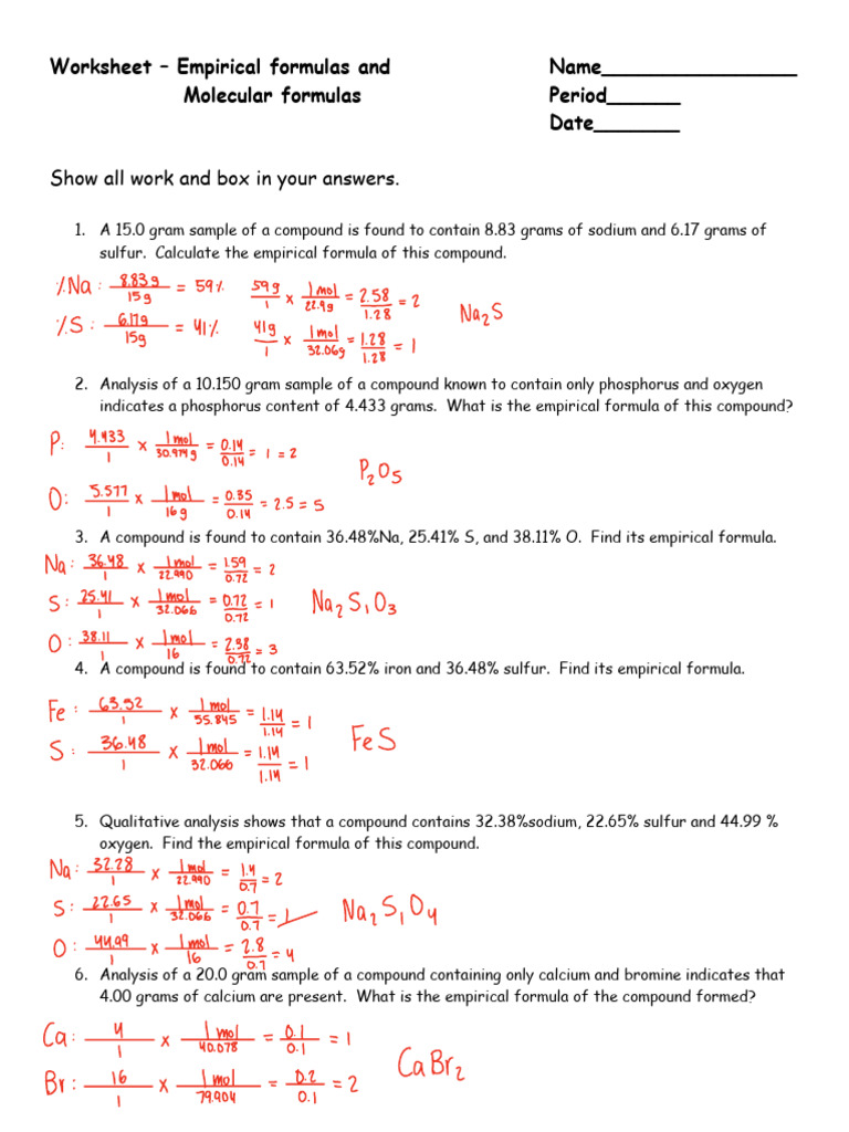 Worksheet - Empirical Formulas and Molecular Formulas | PDF | Mole (Unit) | Sodium