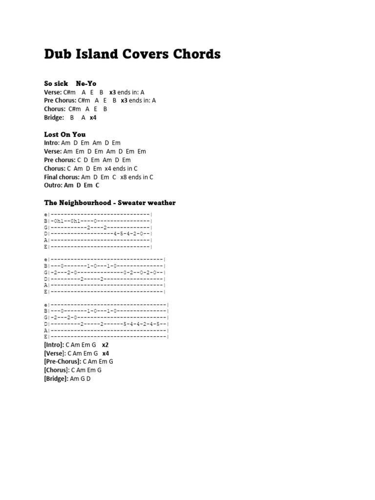 Dub Island Chords Covers V2 | PDF | Song Structure | Performing Arts