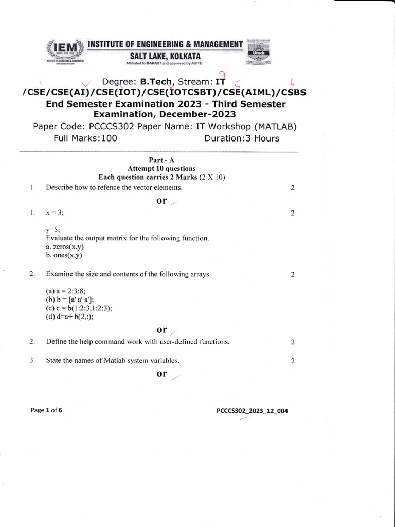 AIML-CSBS 3rd Semester 2023 | PDF | Matlab | Control Flow