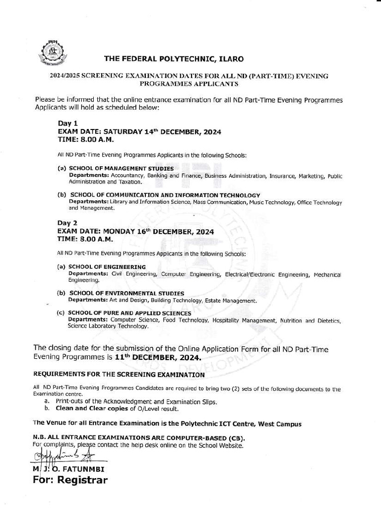 ND Part-Time Screening Examination Notice | PDF