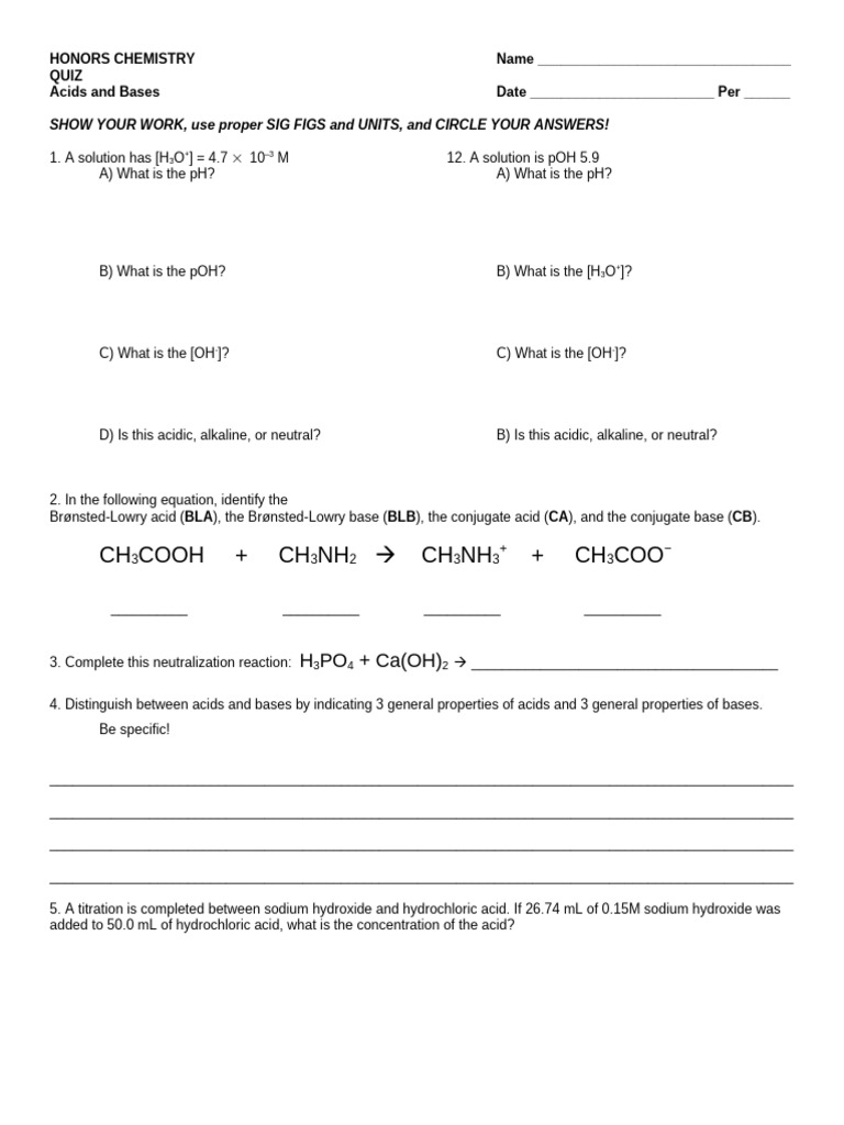 Acid Base Quiz Chem | PDF