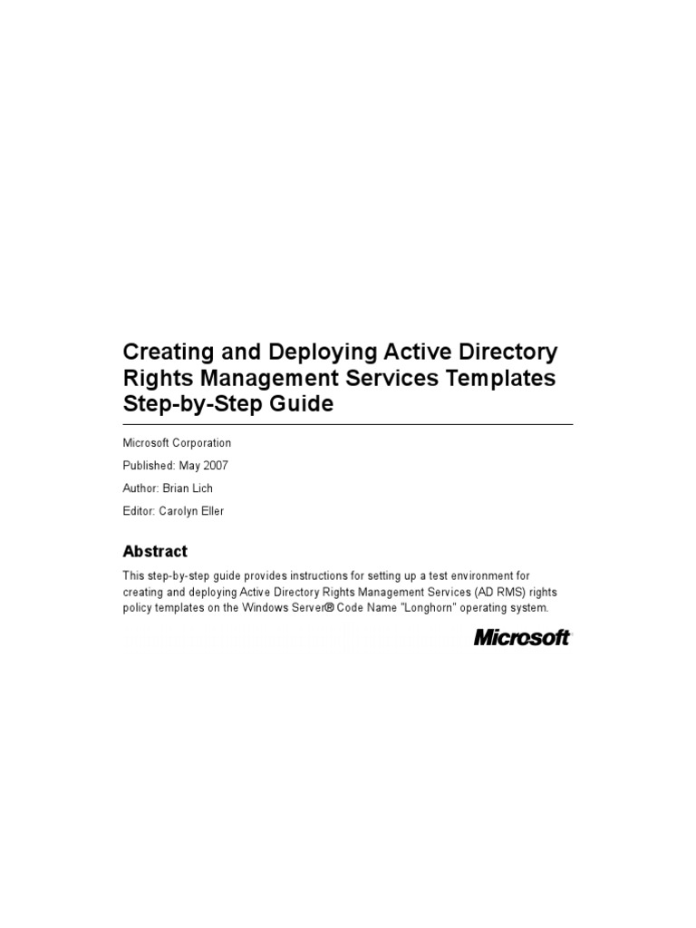 Creating and Deploying Active Directory Rights Management Services ...