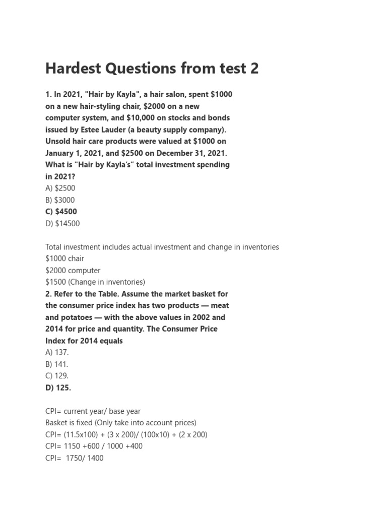 Hardest Questions From Test 2 | PDF | Inflation | Labour Economics