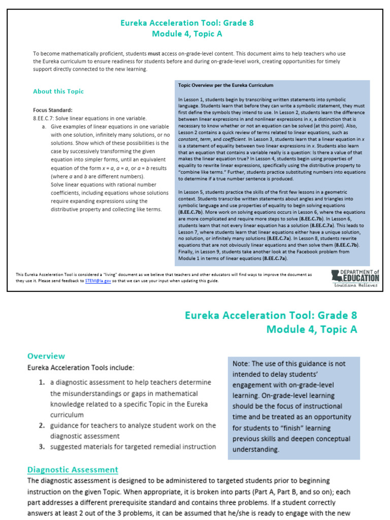 Eureka_Acceleration_Grade_8_Module_4_Topic_A | PDF | Educational ...