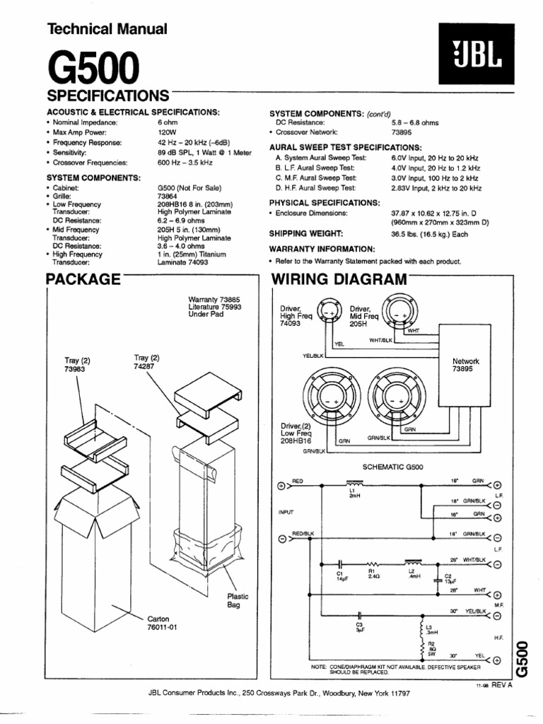 JBL g-500 120w Speaker System SM | PDF