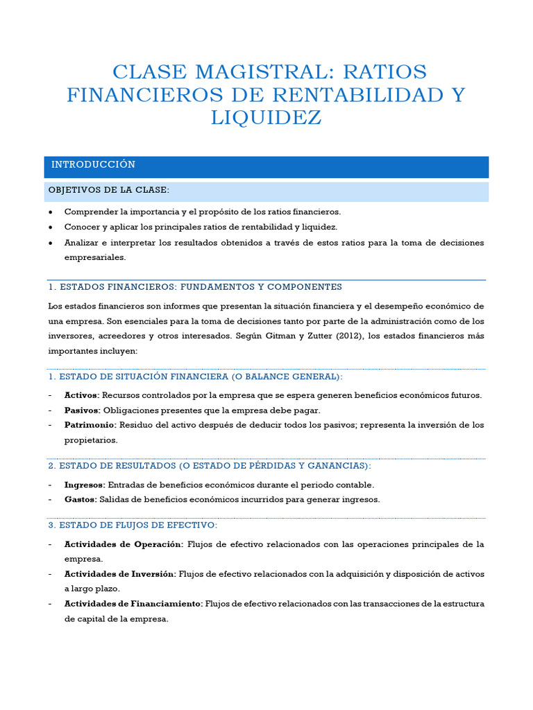 Principales Ratios Financieros | PDF | Rentabilidad sobre recursos propios | Ratio financiero