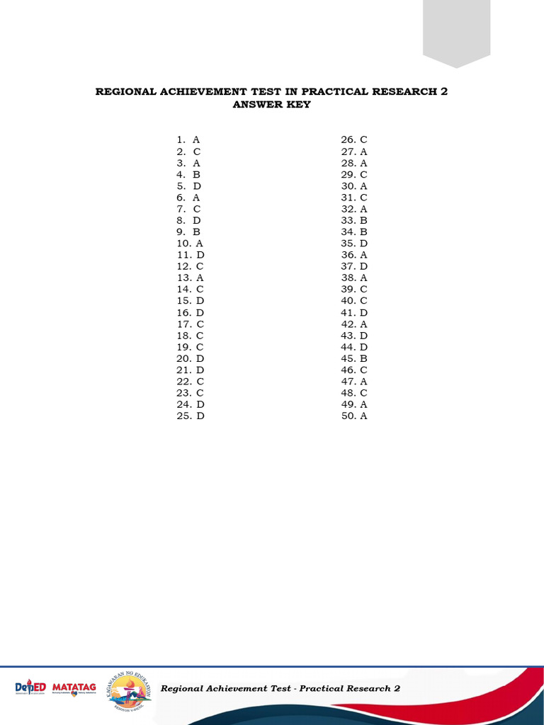 Regional Achievement Test Answer Key | PDF