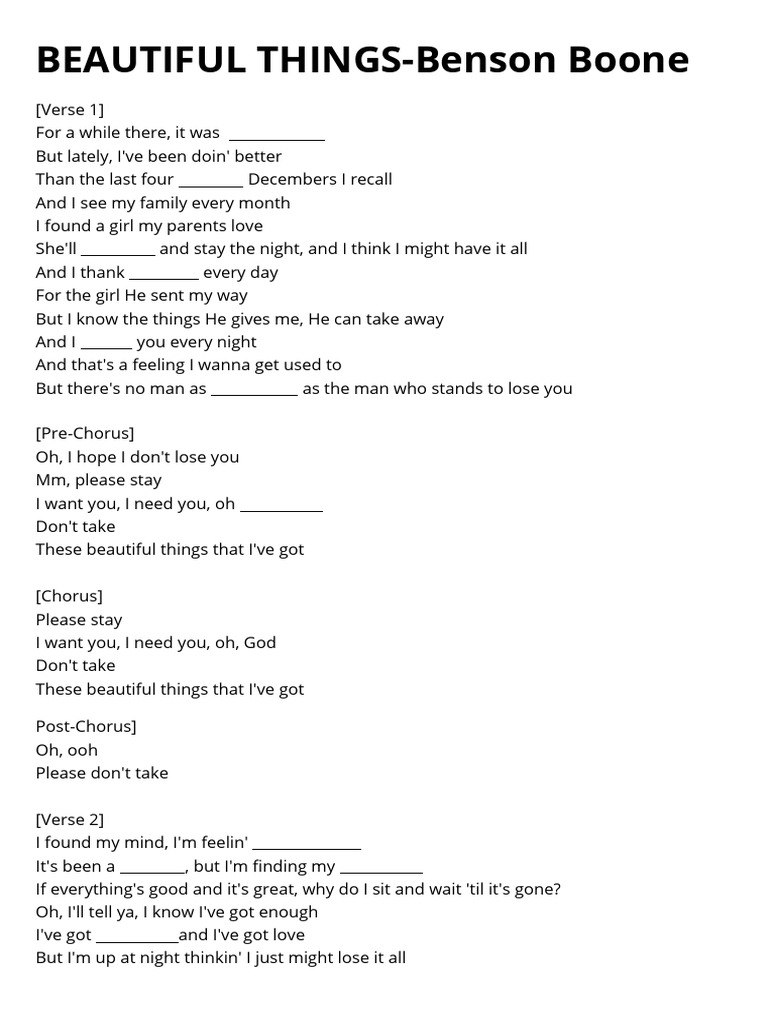 Beautiful Things-benson Boone.pdf | PDF