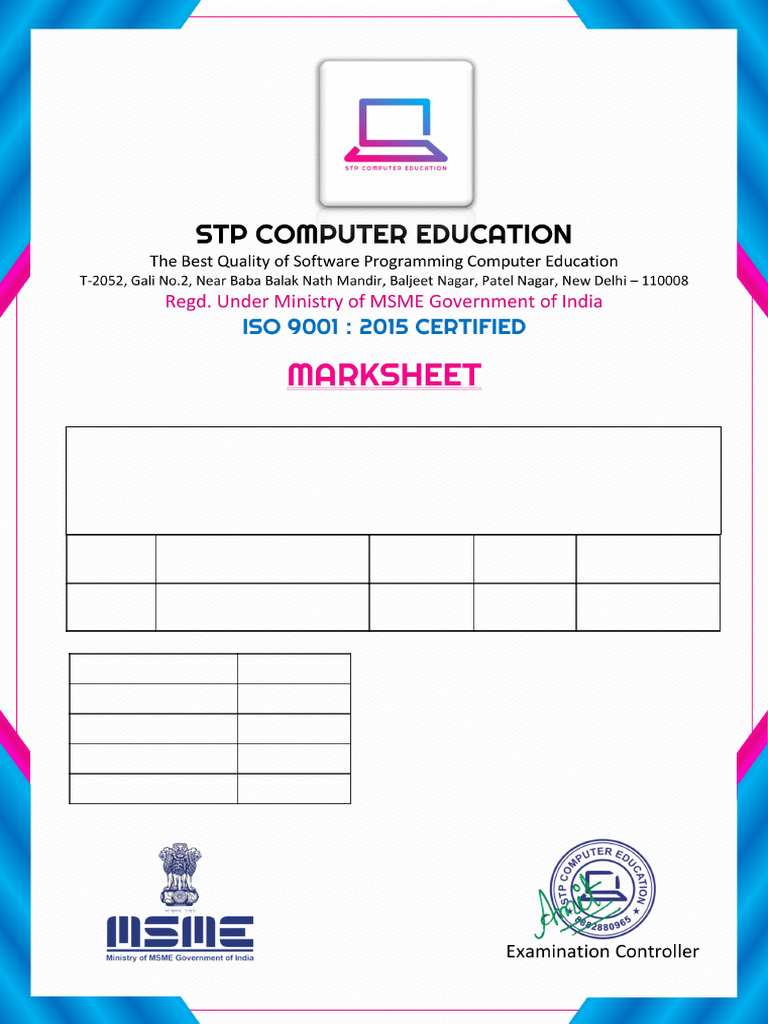 Web Development Marksheet Pdf 