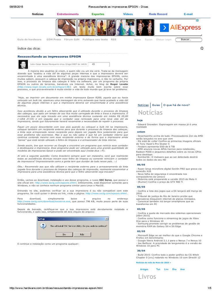 Ressuscitando As Impressoras EPSON - Dicas | PDF | Impressora (informática) | Windows 10