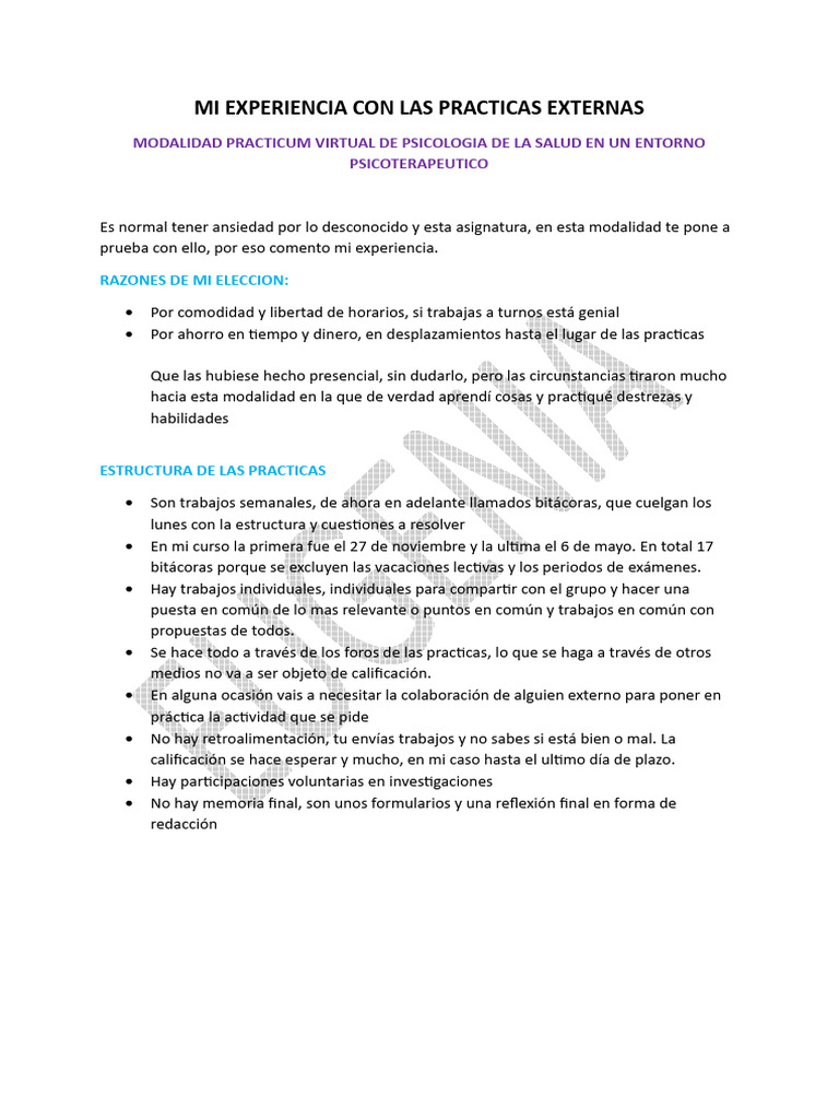 Mi Experiencia Con Las Practicas Externas | PDF