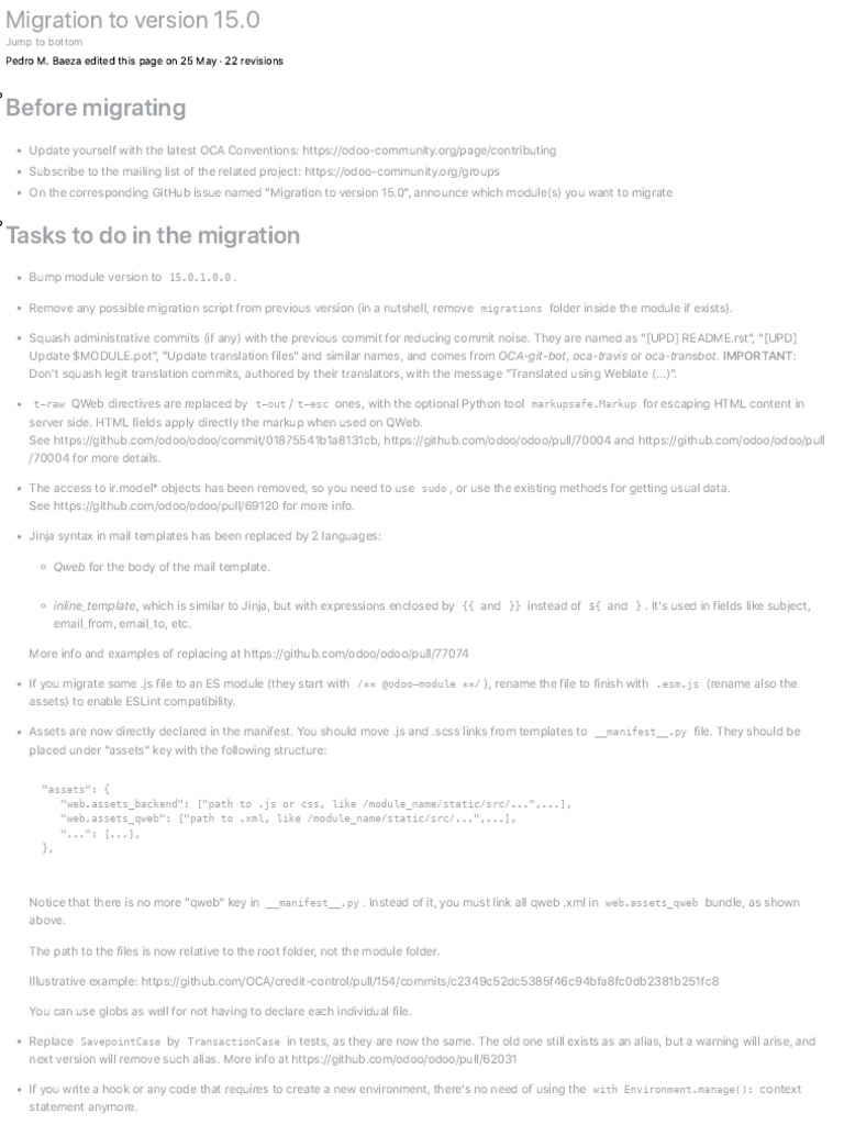 Migration To Version 15.0 - OCA - Maintainer-Tools Wiki | PDF | Html | Computing