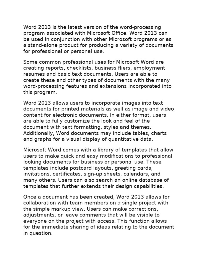 Word 2013 Is The Latest Version of The Word | PDF | Microsoft Word ...