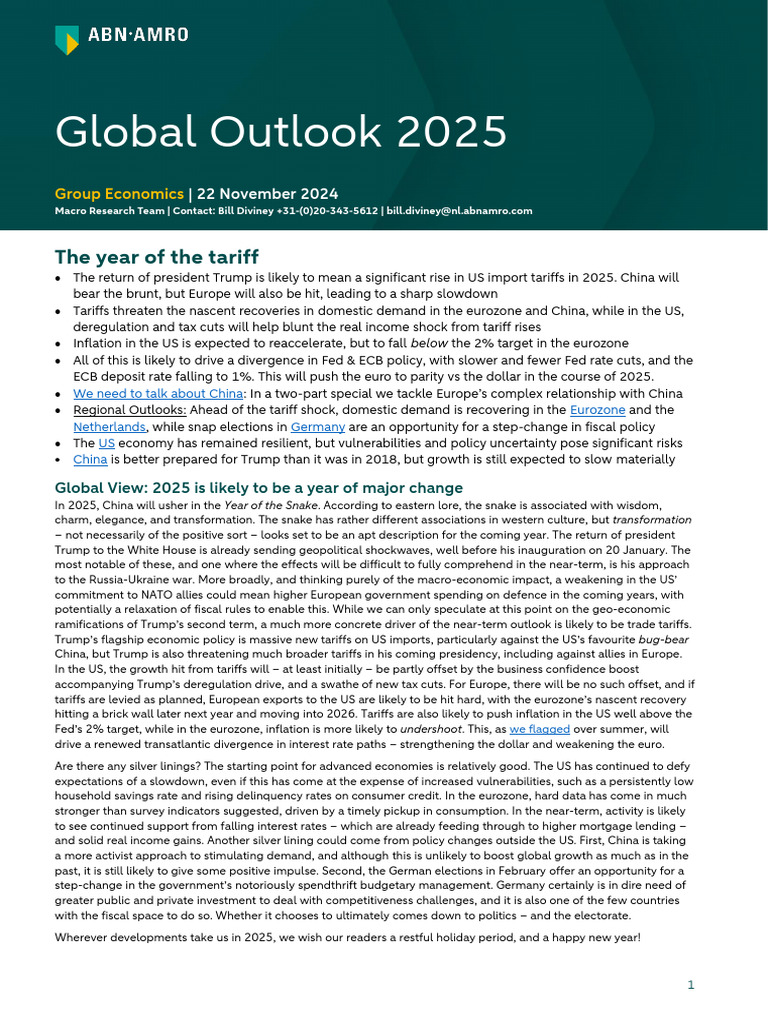 Global Outlook 2025 | PDF | European Central Bank | Inflation