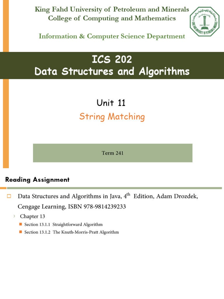 ICS202-11-String Matching | PDF | Computer Programming | Mathematical Logic