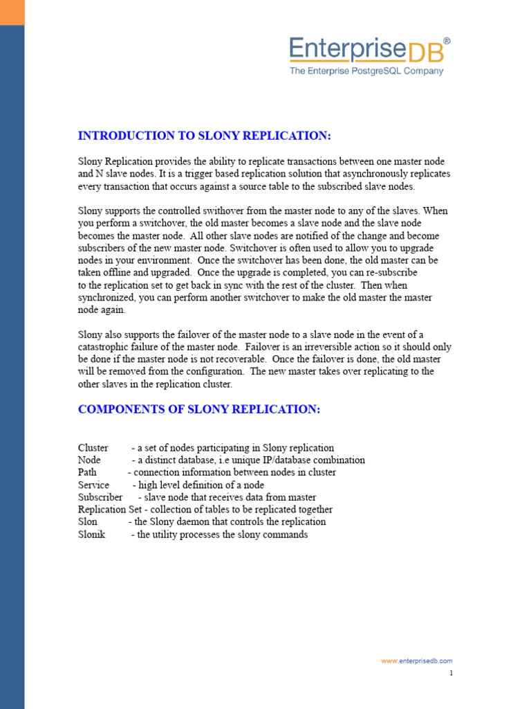 Slony Replication Document | PDF | Replication (Computing) | Postgre Sql