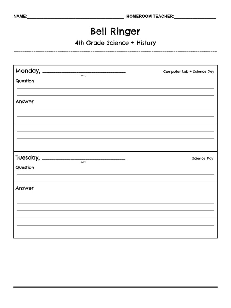 Bell Ringer Answer Sheet | PDF