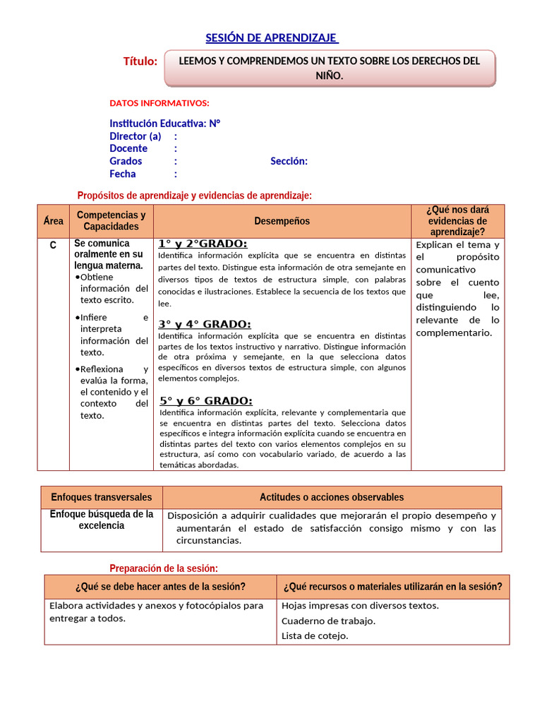 Día 3 - Leemos y Comprendemos Un Texto Sobre Los Derechos Del Niño | PDF | Aprendizaje | Información