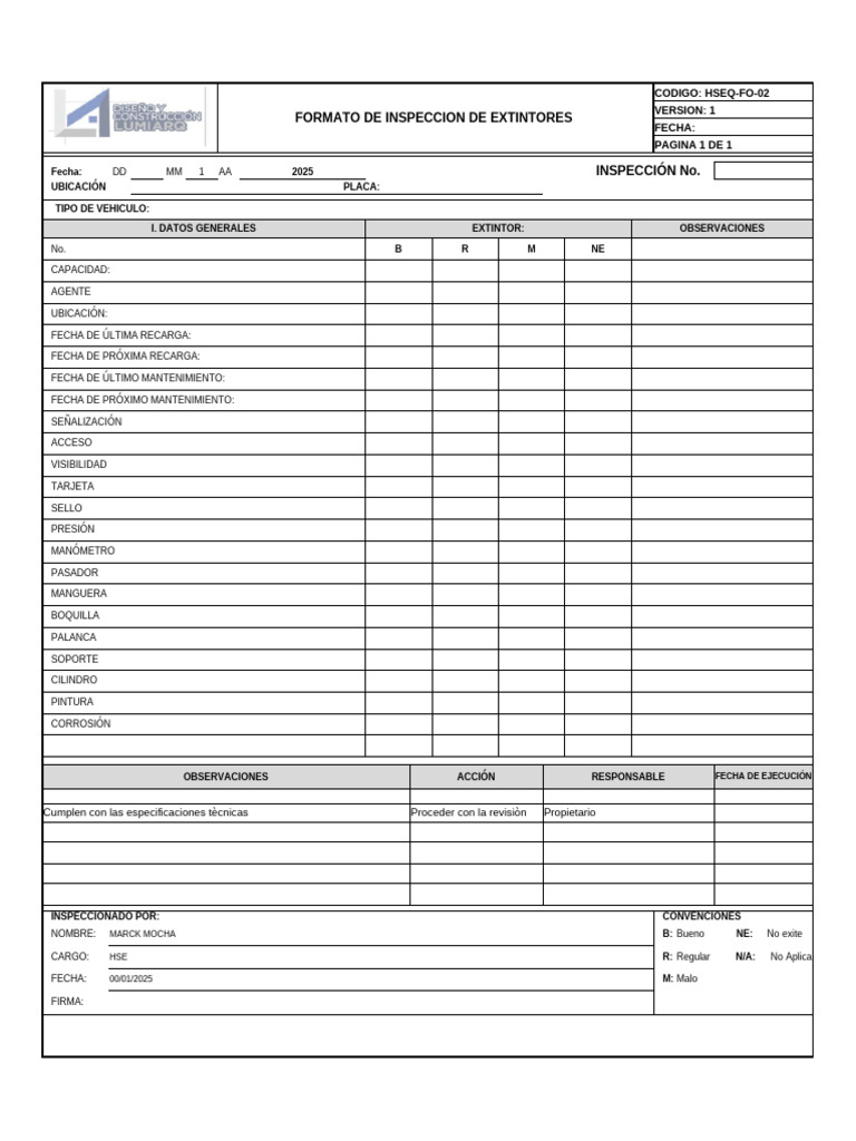 Inspección de Extintores: Formato y Requisitos | PDF