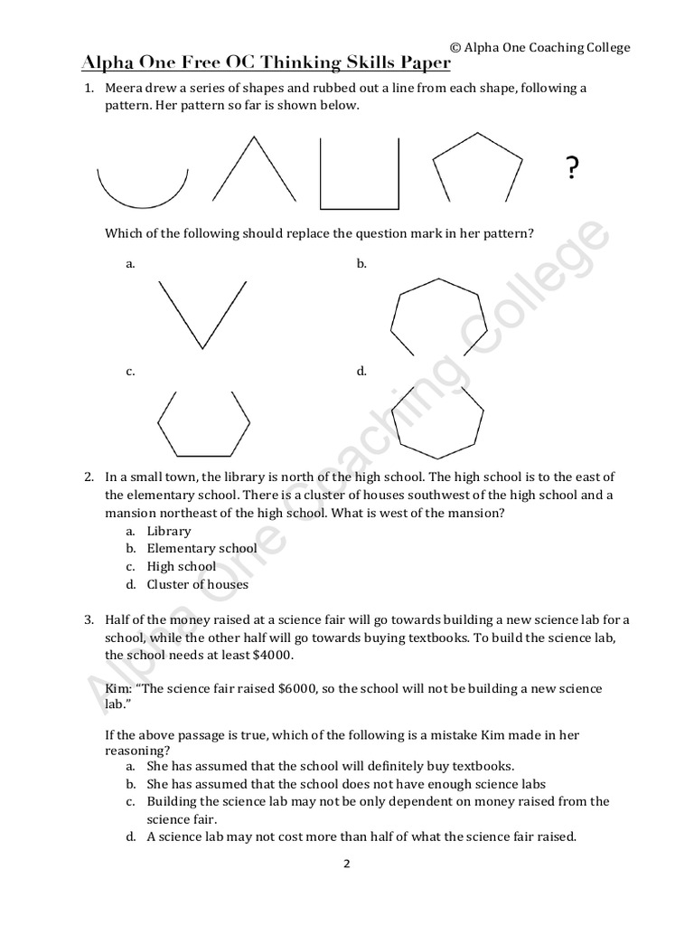 Alpha One OC Thinking Skills Paper | PDF
