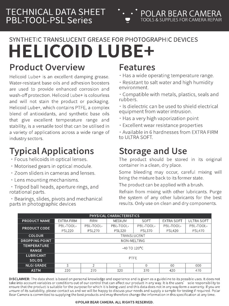 Helicoid Lube Plus Technical Datasheet | PDF