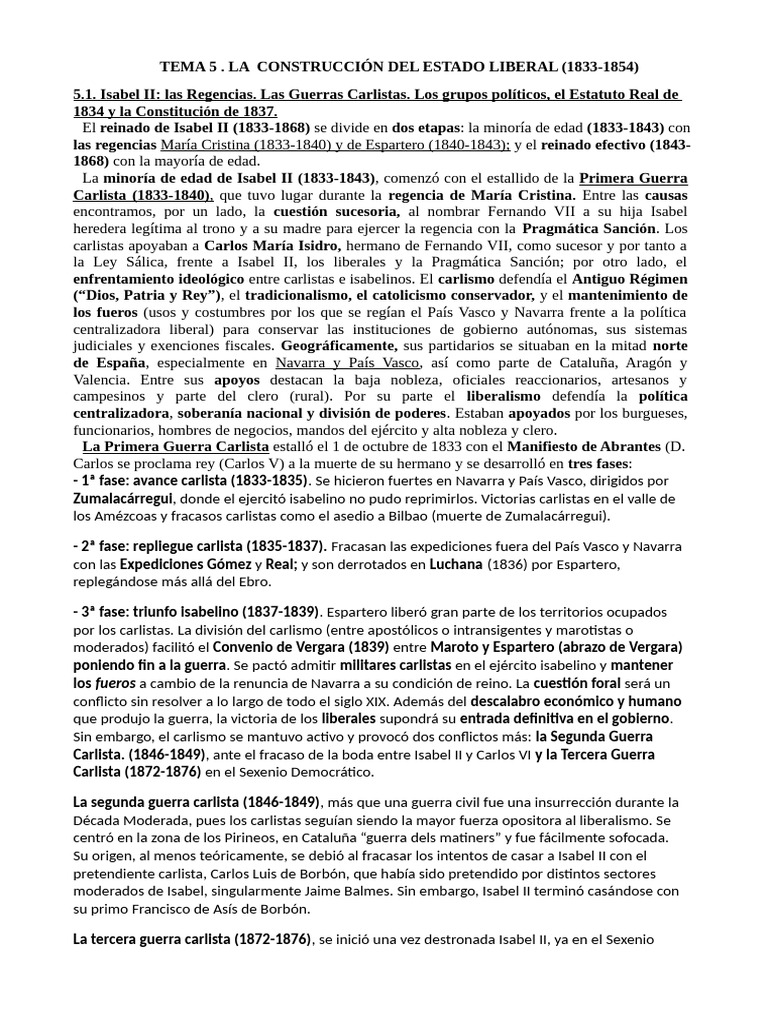 Regencias de Isabel II y Guerras Carlistas | PDF | Gobierno de españa ...
