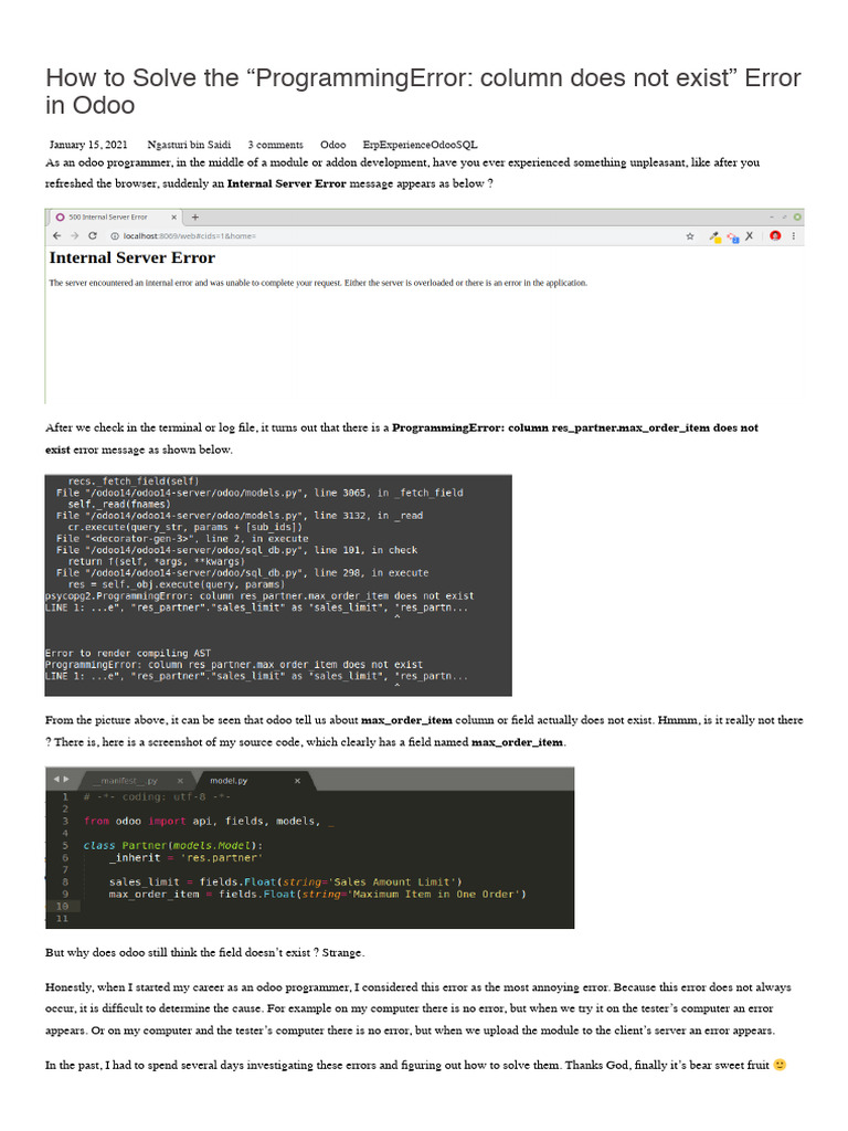 How To Solve The Programmingerror Column Does Not Exist Error In Odoo Ngasturi Notes Pdf
