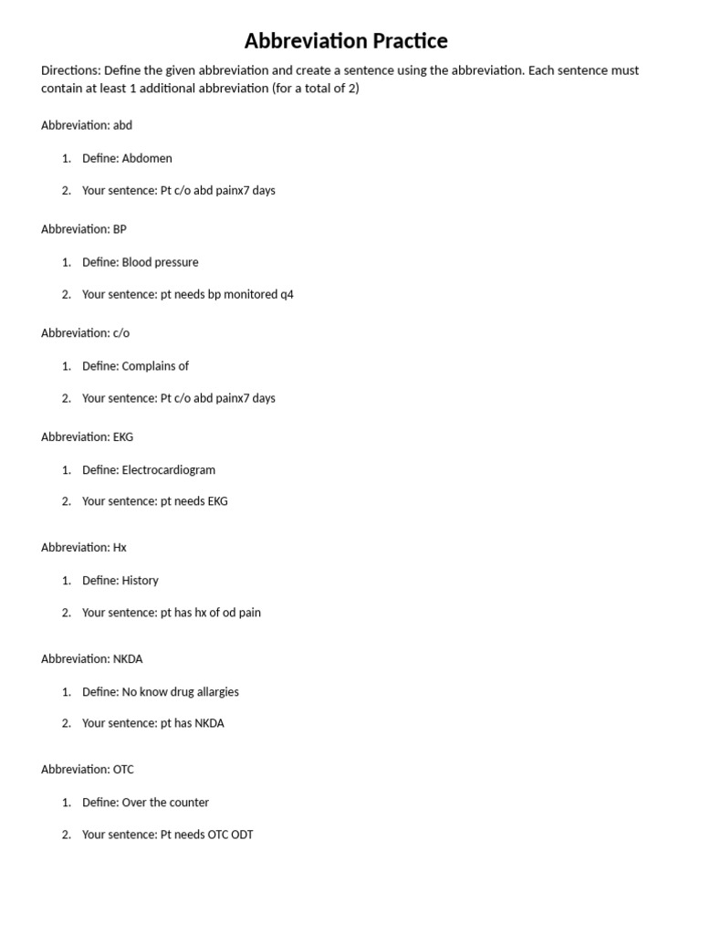 Abbreviation Practice WS | PDF