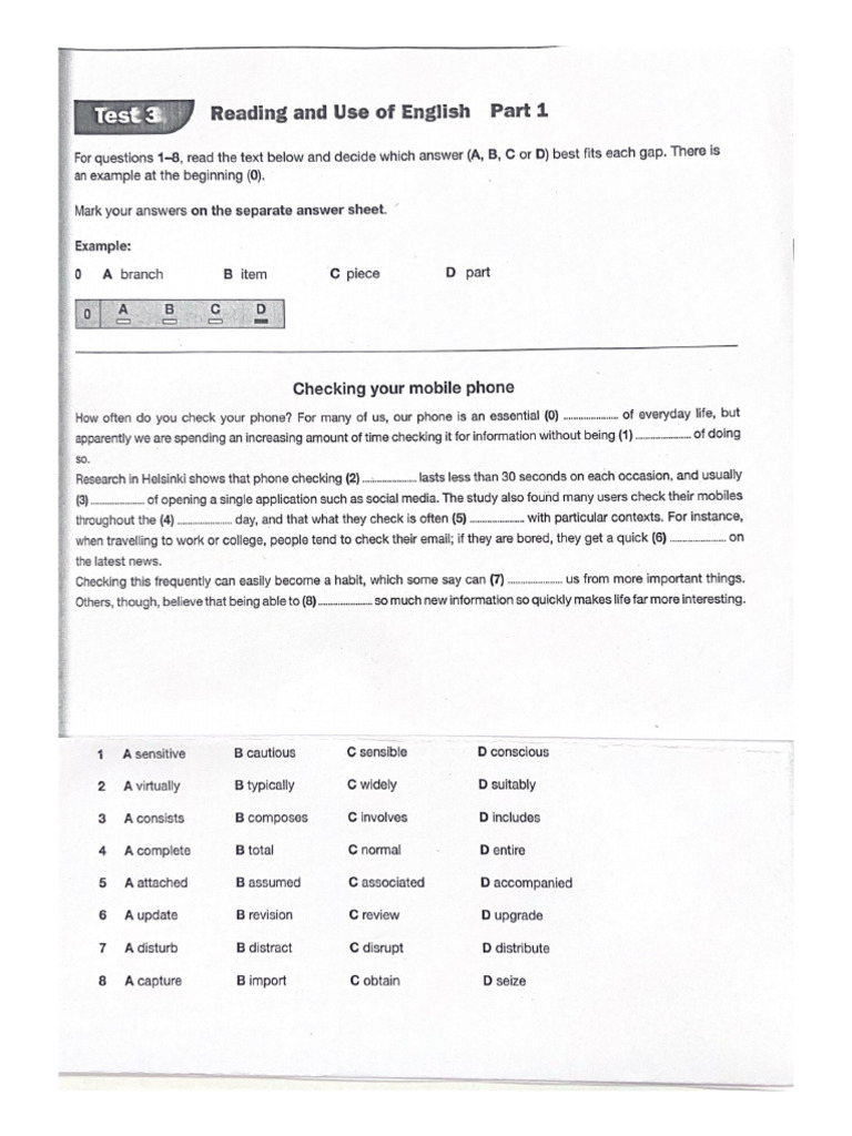 Reading and Use of English Part 1 | PDF