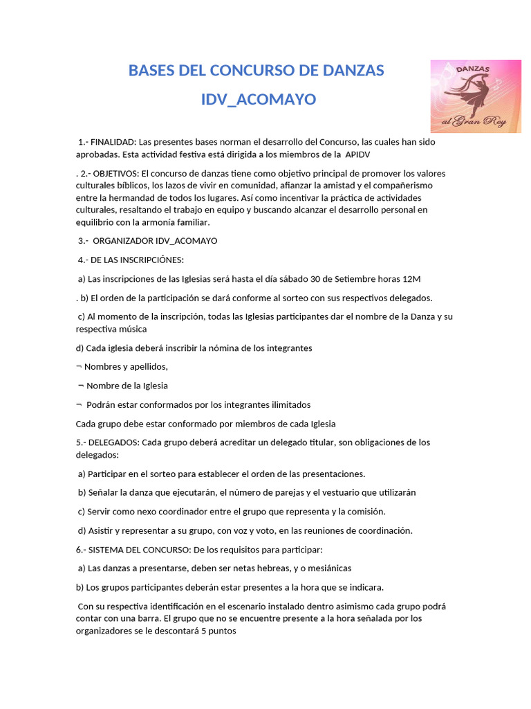 Bases Del Concurso de Danzas | PDF
