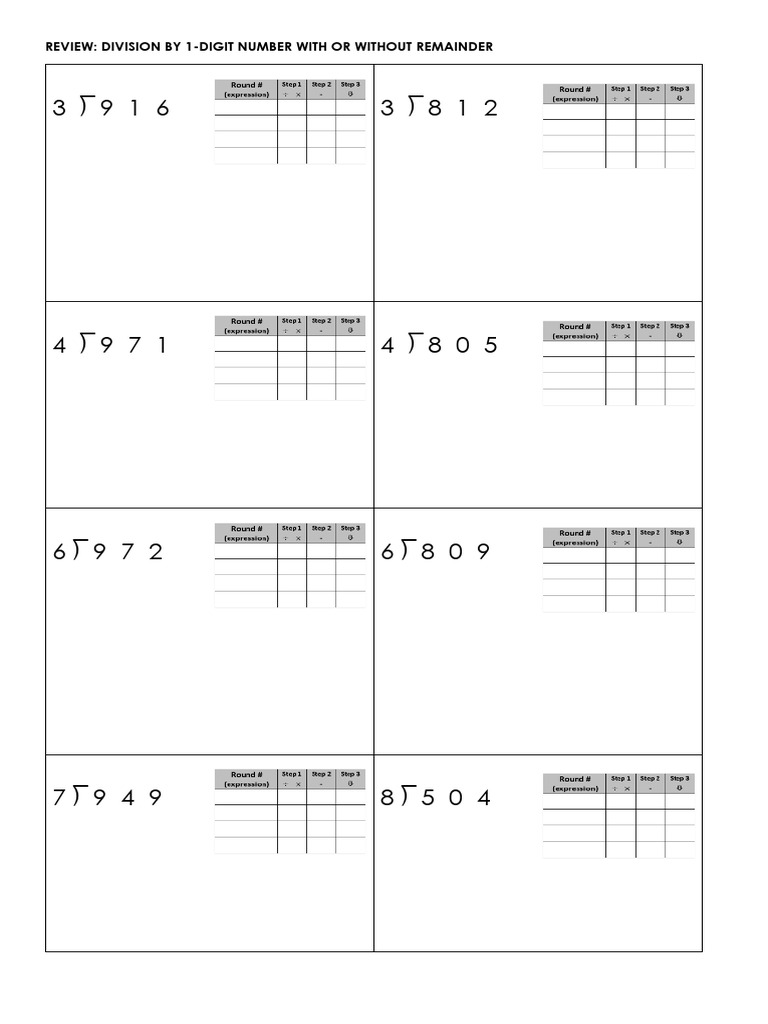 Long Division - Worksheet | PDF
