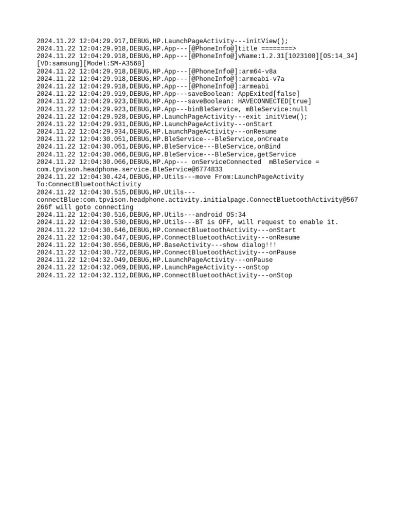 Bluetooth Connection Debug Log | PDF