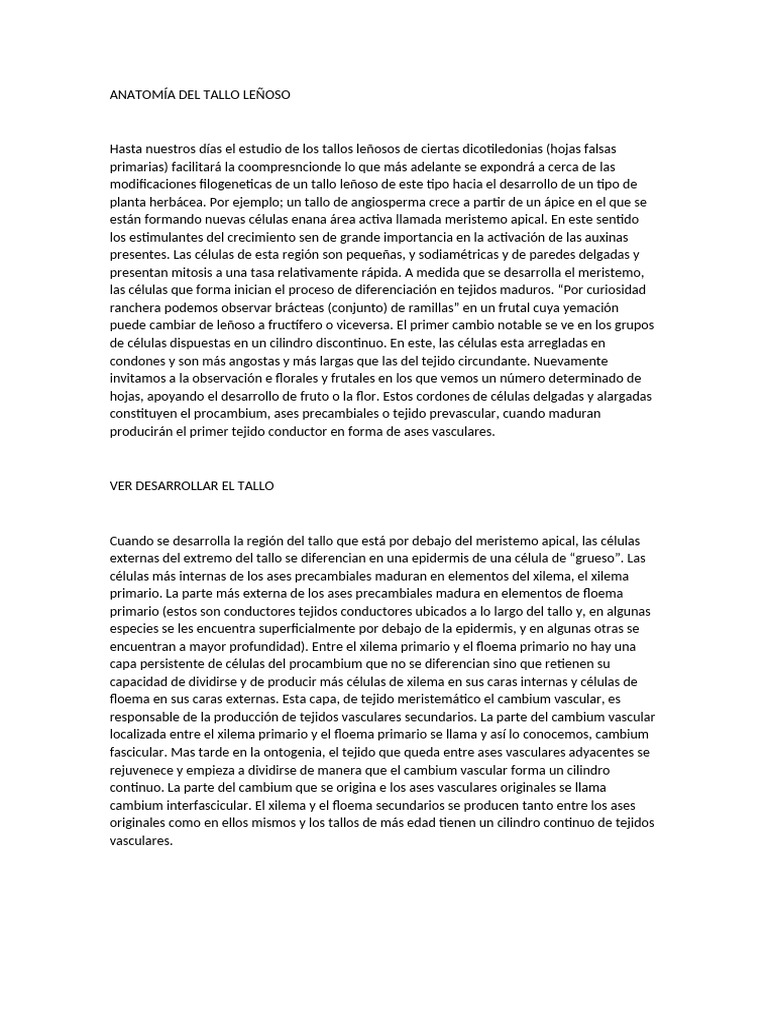 Anatomía del Tallo Leñoso en Dicotiledonias | PDF | Tallo de la planta ...