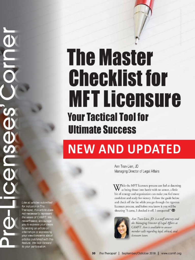Master Checklist For MFT Lscicensure | PDF