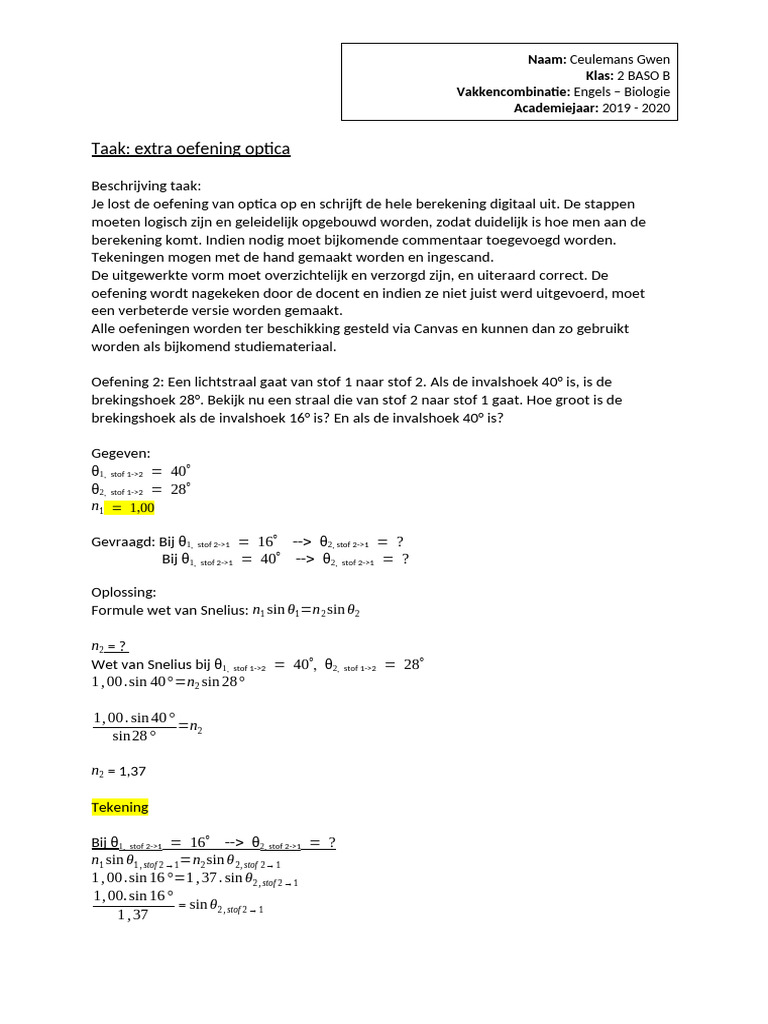Extra Oefening Optica | PDF