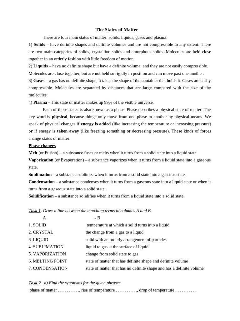 States Of Matter Pdf Phase Matter Liquids