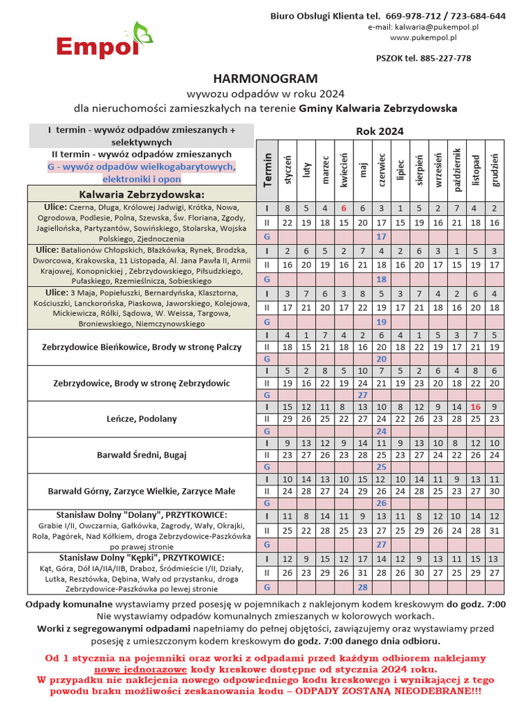 Harmonogram Zamieszkale 2024 | PDF