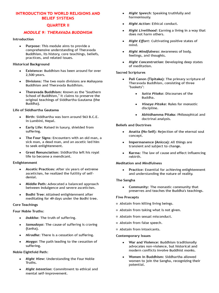 Intro To World Religion - Handout - Q2 - Module 9 13 | PDF | Four Noble ...