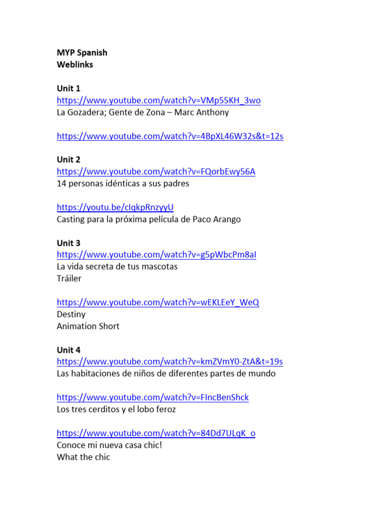 Myp Spanish Weblinks | PDF