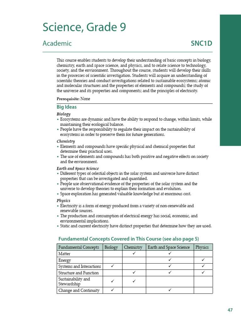 Grade 9 Science SNC1D | PDF | Chemical Elements | Ecosystem