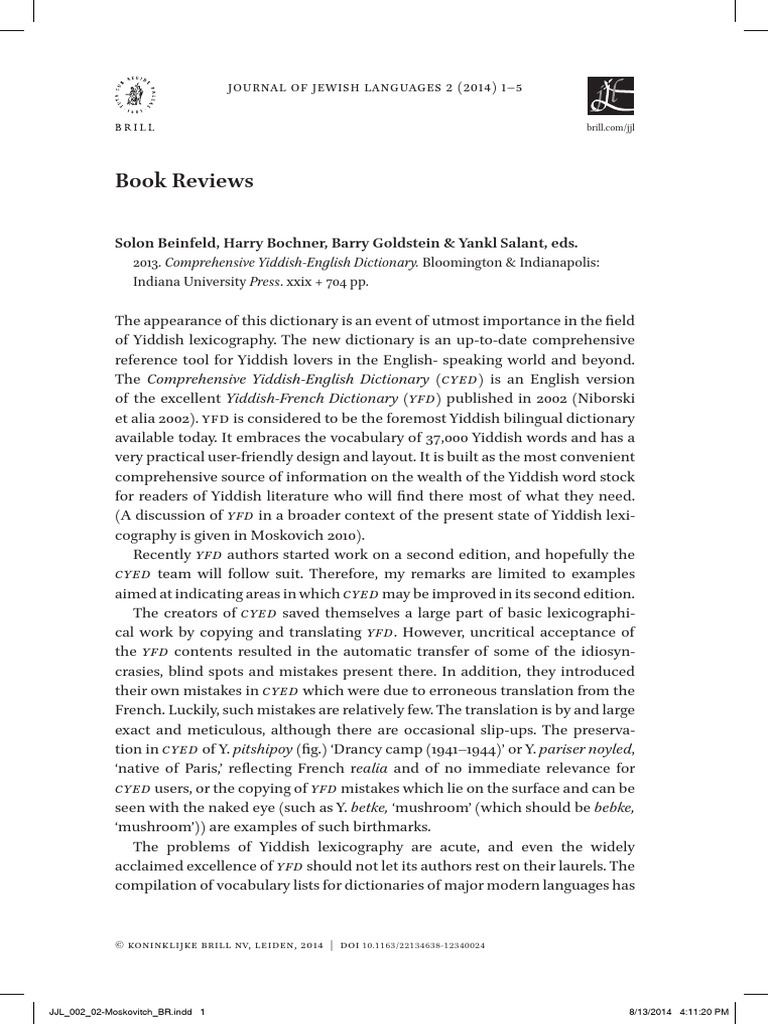 Comprehensive Yiddish-English Dictionary Review | PDF | Rebbe | Linguistics