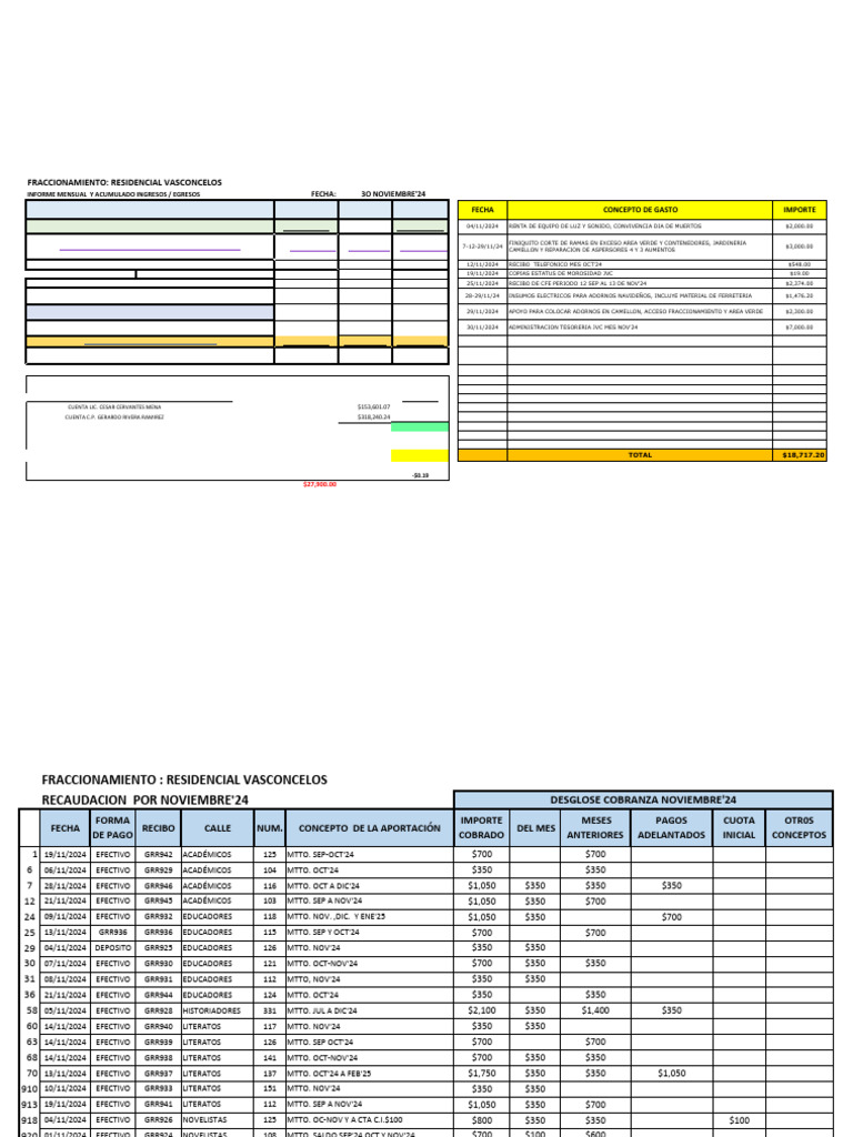 Reporte Tesoreria Nov'24 Grr | PDF