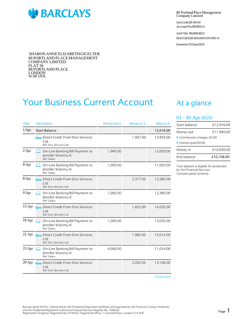 BARCLAYS BANK STATAMENT Sharon | PDF | Overdraft | Financial Services
