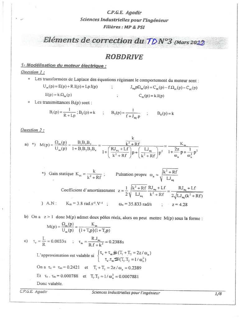 TD #3 Asservissements - Correction | PDF