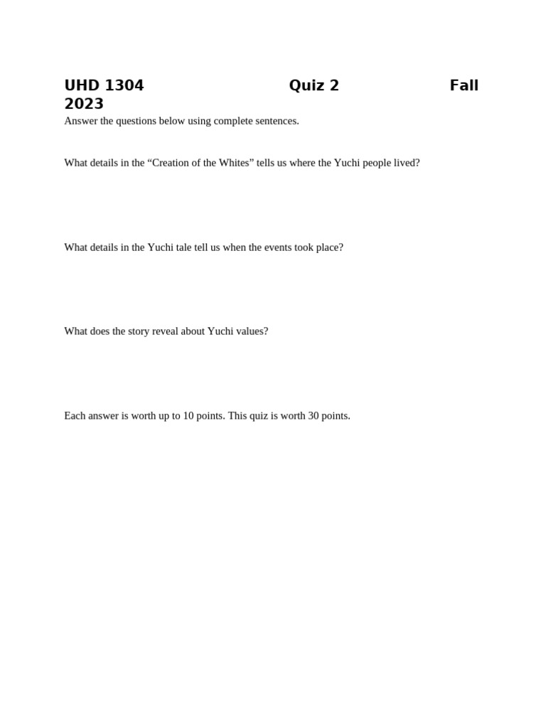 Quiz 2 Yuchi Tale | PDF