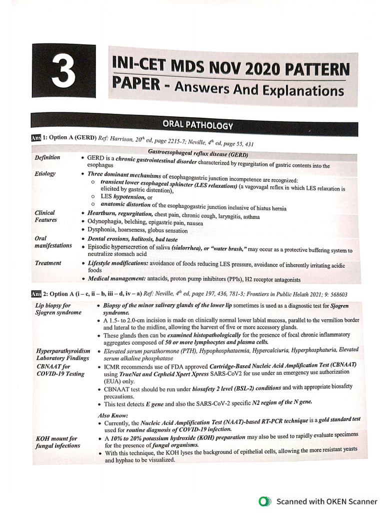 Inicet Mds Nov 2020 Pattern Answers 7 | PDF